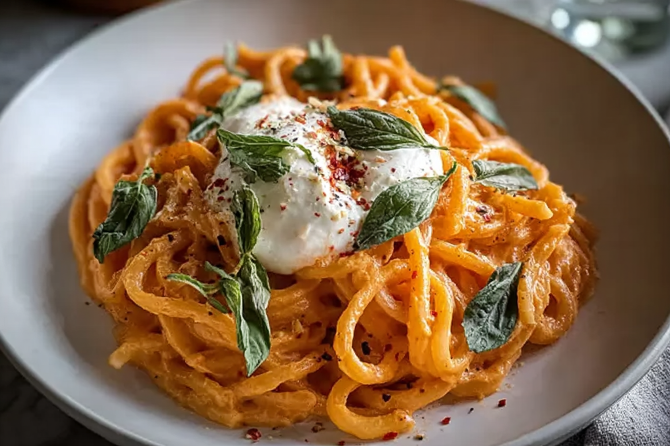 Creamy Red Pepper Pasta With Garlic Herb Sauce Recipe