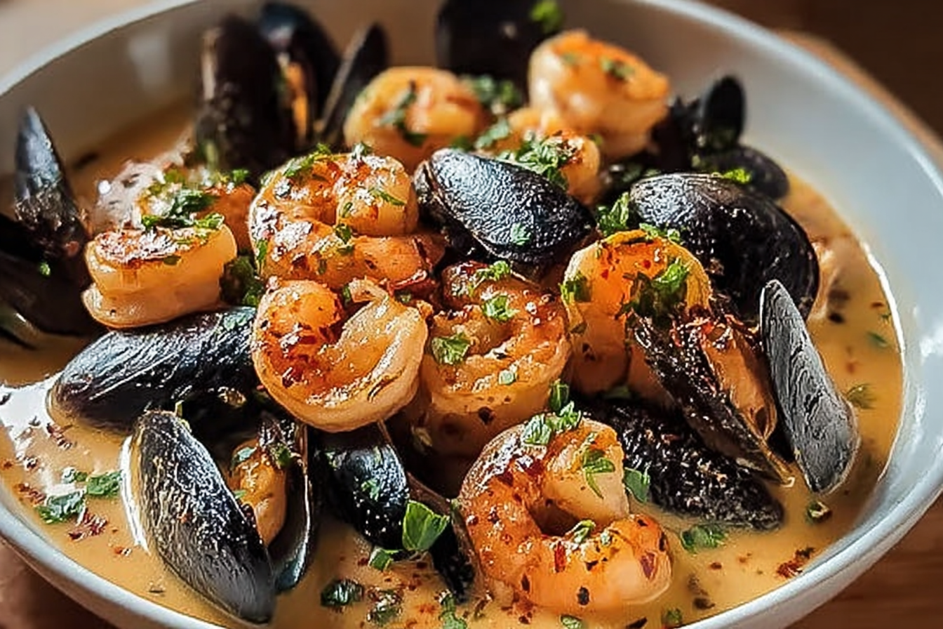 Shrimp And Mussels In Savory Garlic Tomato Sauce Recipe
