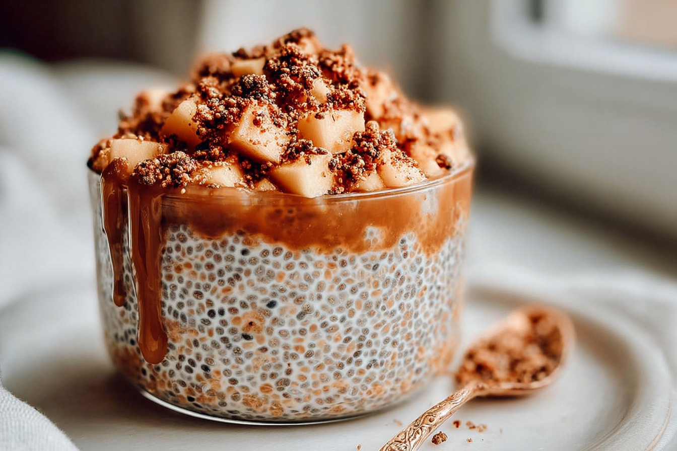 Apple Crumble Chia Pudding Recipe With Warm Spiced Apples