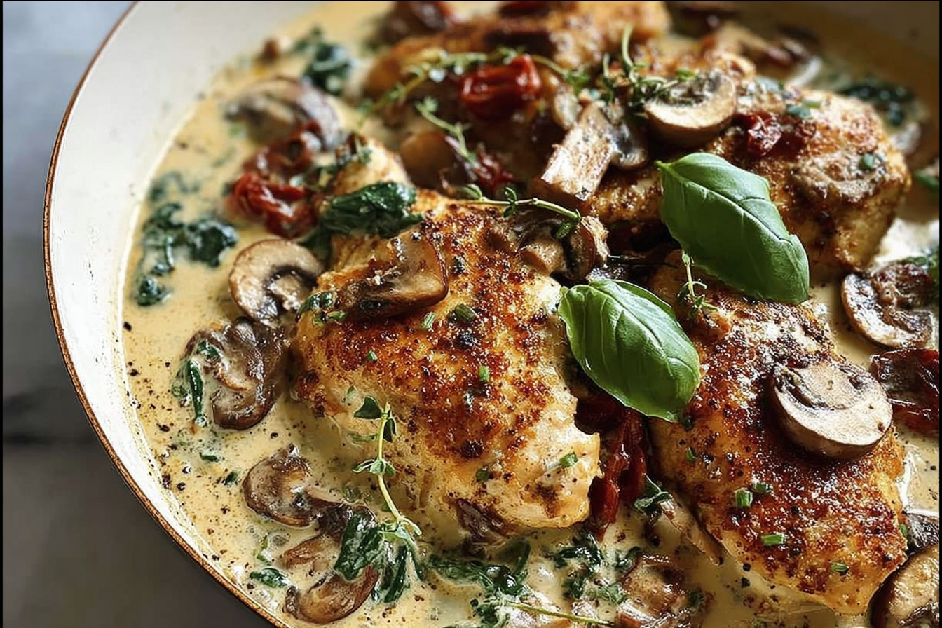 Creamy Mushroom Chicken Recipe With Garlic And Herbs