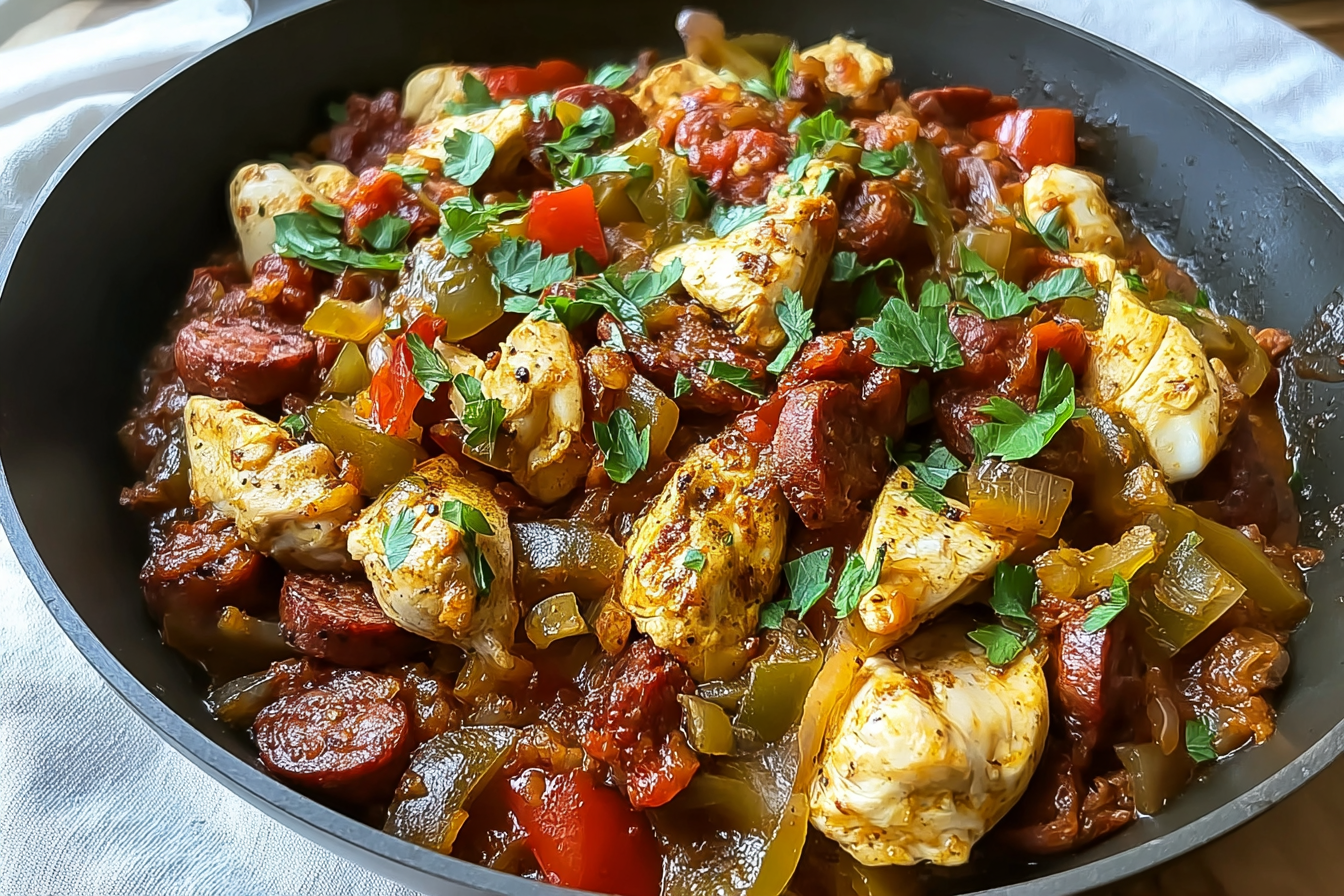 Smoky Chicken And Chorizo Skillet With Roasted Tomatoes